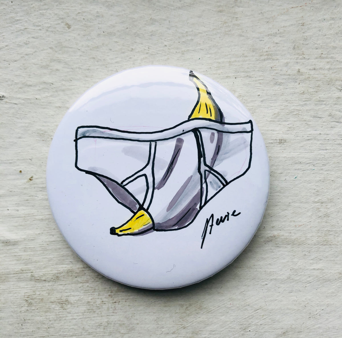 Banana Hammock Hand Drawn ORIGINAL BUTTON – Stevie Laney Art